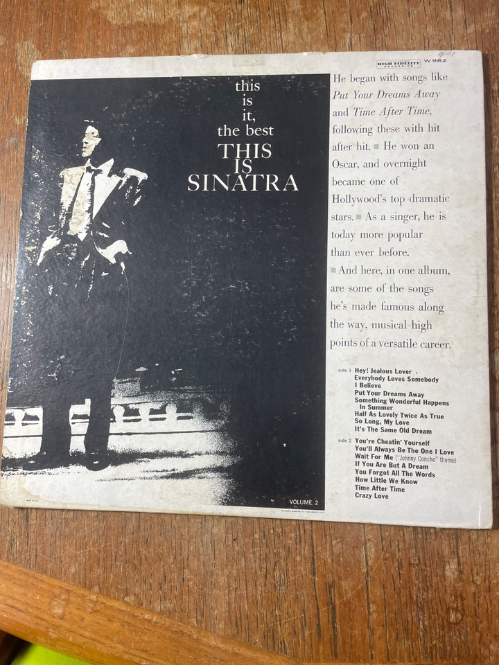 Frank Sinatra – This Is Sinatra Volume Two LP Vinyl 1958 Capital W982 ...