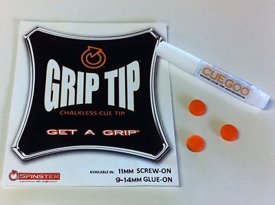 Spinster Chalkless POOL SNOOKER Cue Tip 3x NEW 13mm Glue on type Grip ...