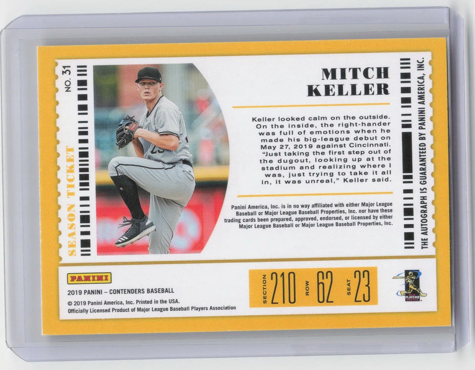 2019 Panini Chronicles #31 Mitch Keller Contenders Season Ticket ...