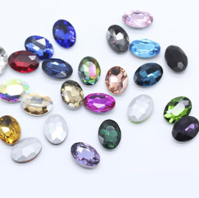 30pc 10x14mm Oval Sharp Back Glass Crystal Rhinestones Jewerly Nail Art ...