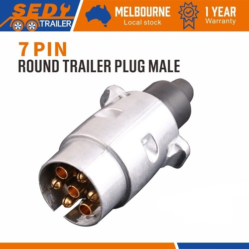 7 Pin Male Round Trailer Plug Metal Slim Adapter Connector Caravan Boat ...