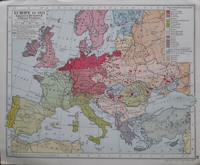 1939 MAP EUROPE IN 1924 LINGUISTIC DIVISIONS YUGOSLAVIA ROMANIC ...