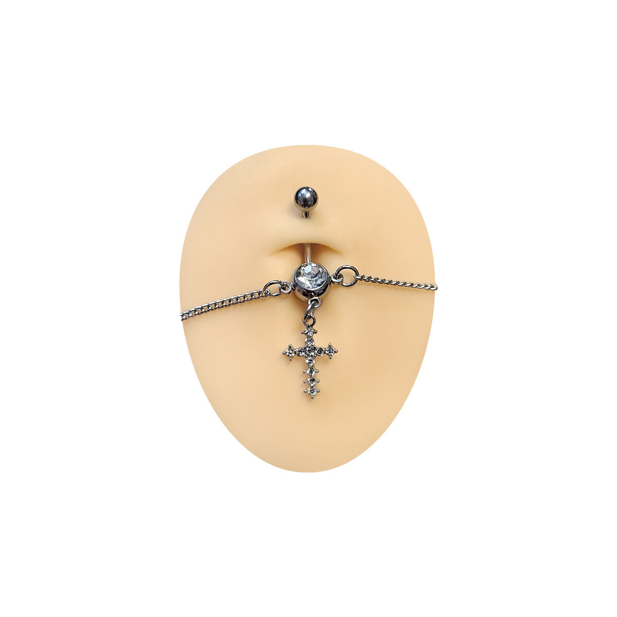 Belly Chain Navel Ring Surgical Steel Waist with CZ Paved Cross Dangle ...