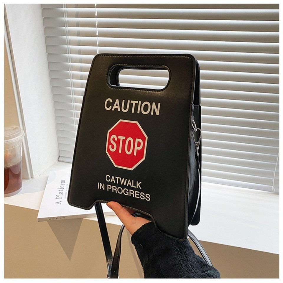 Square Shape Creative Caution Sign Handbag PU Tote Bag | eBay UK