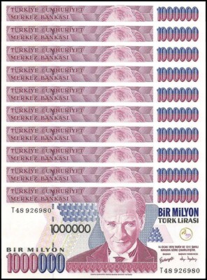 Turkey 1 Million Lira Banknote, L.1970, UNC, Prefix T... USA SELLER 10 ...
