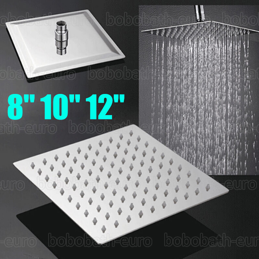 8" 10" 12" Large Square Shower Head Chrome Stainless Steel Rainfall ...