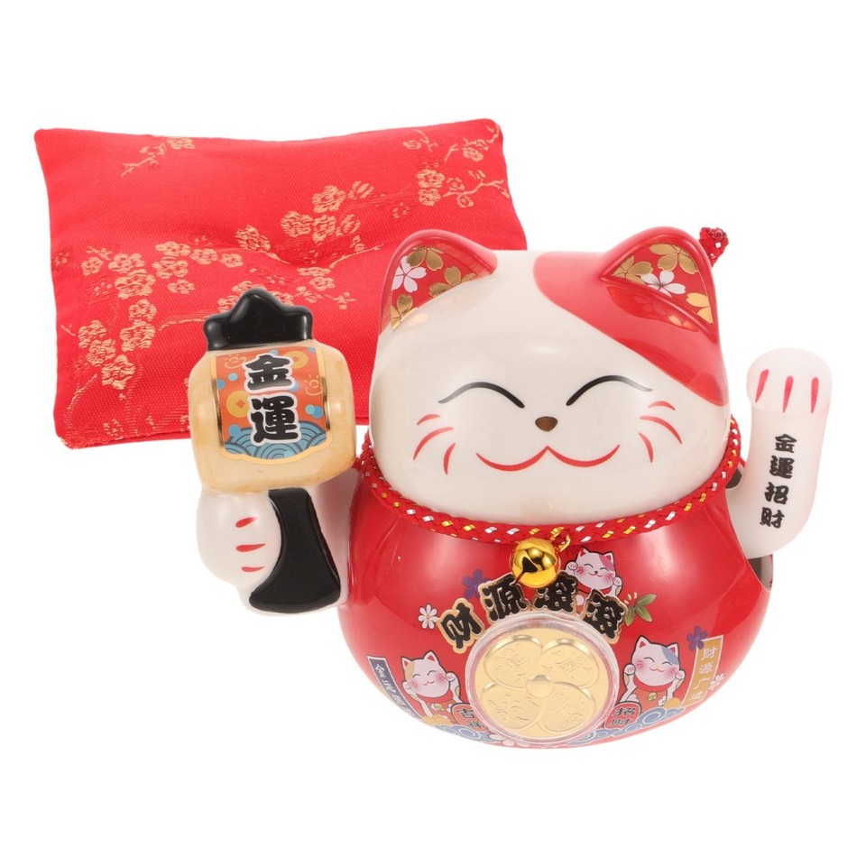 Automatic Waving Paw Ceramic Cat Figurine For Store Opening Desktop ...