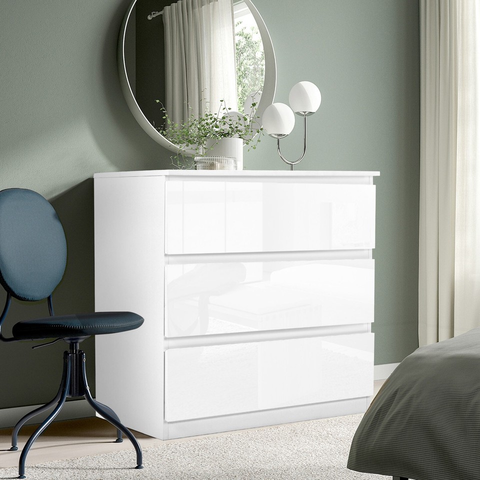 High Gloss Chest of Drawers Tall Wide Bedside Table Cabinet Bedroom ...