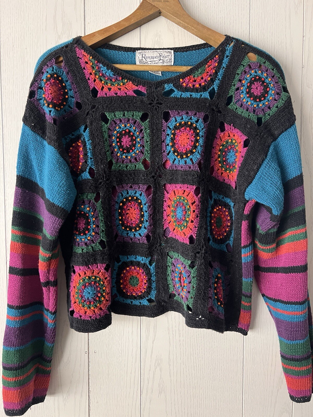 Vintage 90’s Granny Square Patchwork Crochet Sweater … - Gem