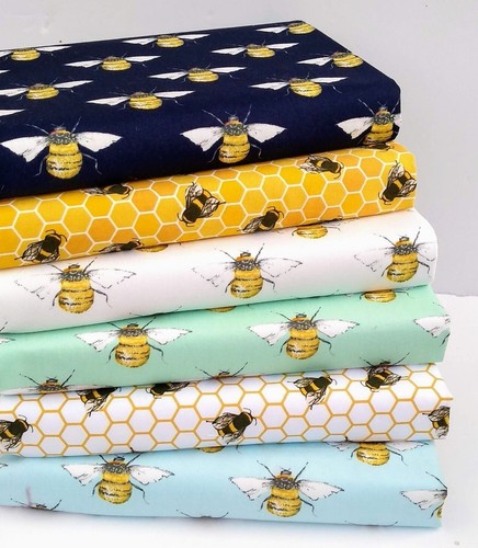 100% Cotton Poplin Fabric Rose & Hubble Bumble Bees Honey Bee Half ...