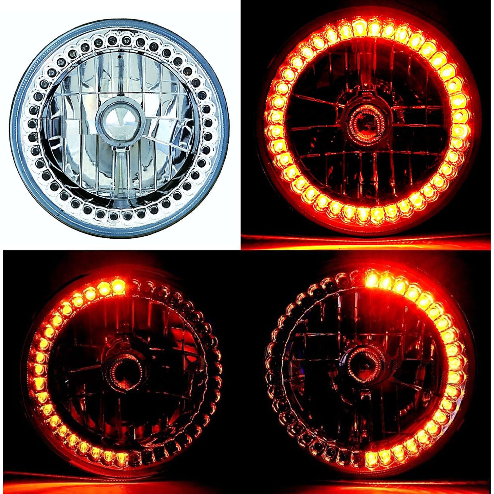 7" H6024/6014 Amber LED Angel Eye Ring Halo Headlight Blinker Turn ...
