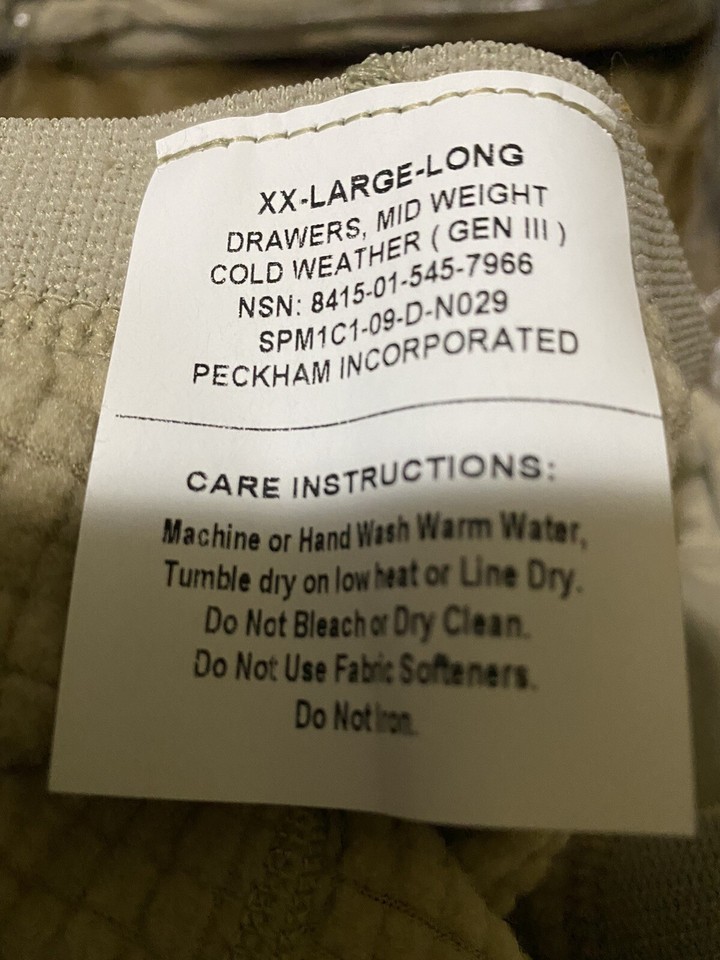 US. MILITARY ISSUE DRAWERS,MID WEIGHT COLD WEATHER GEN III,SIZE XX ...