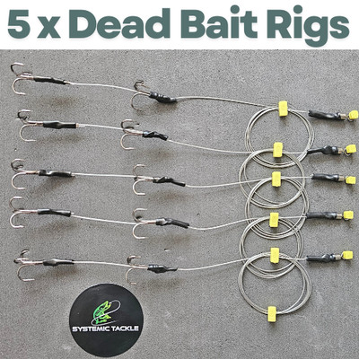 Pike Zander Dead Bait Rigs – 5 Pack – 33lb Wire Trace Treble Hooks Size ...