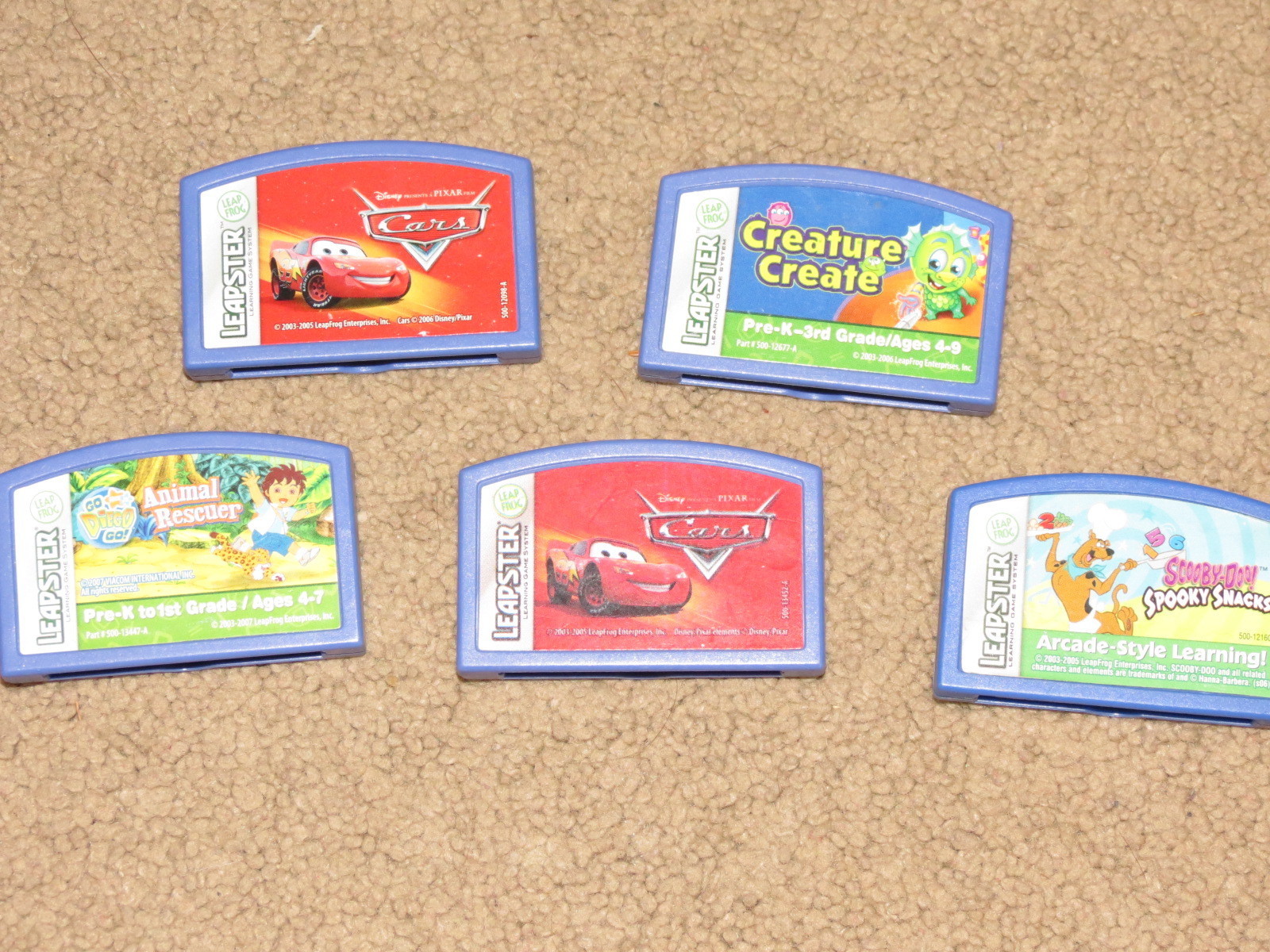 Lot of 5 LeapFrog Leapster games / cartridges - Scooby, Cars, Diego ...