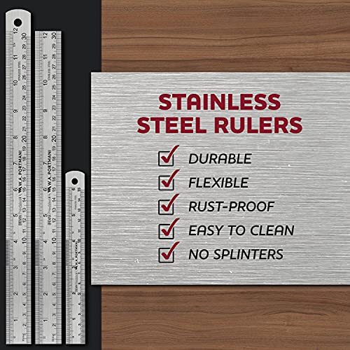 3 Pack Metal Ruler Set 1x6 Inch Ruler & 2x12 Inch Stainless Steel ...