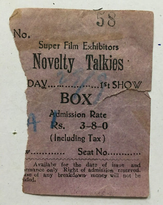 1940's Original Bollywood Movie Ticket NOVELTY TALKIES Bombay | eBay