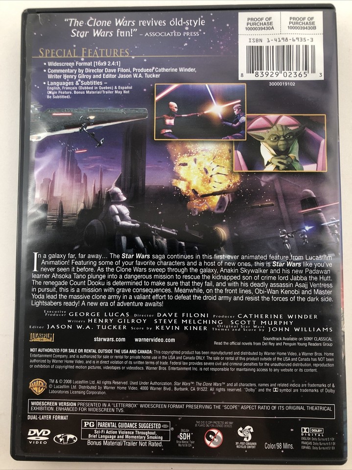 Star Wars: The Clone Wars (DVD, 2008) Very Good Condition 883929023653 ...