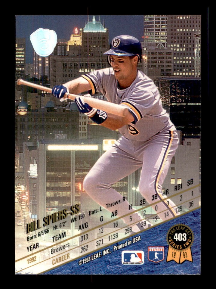 1993 Baseball 1993 Leaf Bill Spiers Milwaukee Brewers #403 1 | eBay
