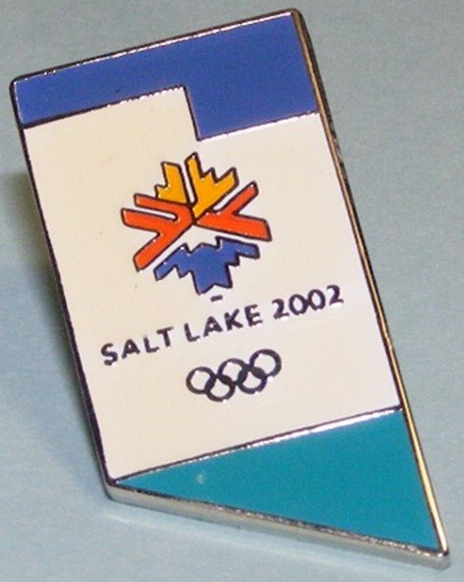 SALT LAKE CITY 2002 Olympic Collectible Logo Pin - White Teal & Blue ...
