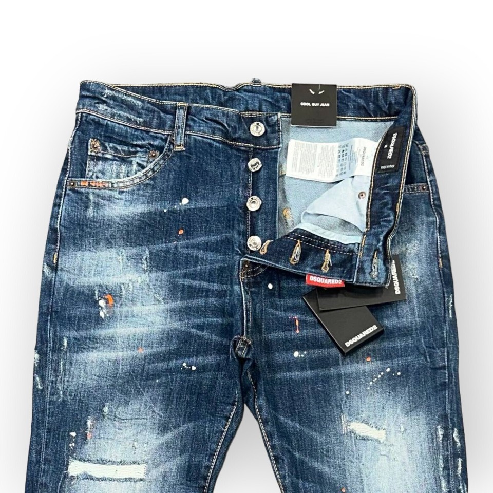 New DSQ2 Cool Guy Slim to Regular Fit Men's Stretchy Washed Ripped Blue ...