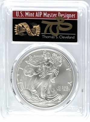 1996 SILVER EAGLE PCGS MS70 THOMAS CLEVELAND HAND SIGNED ARROWS LABEL ...