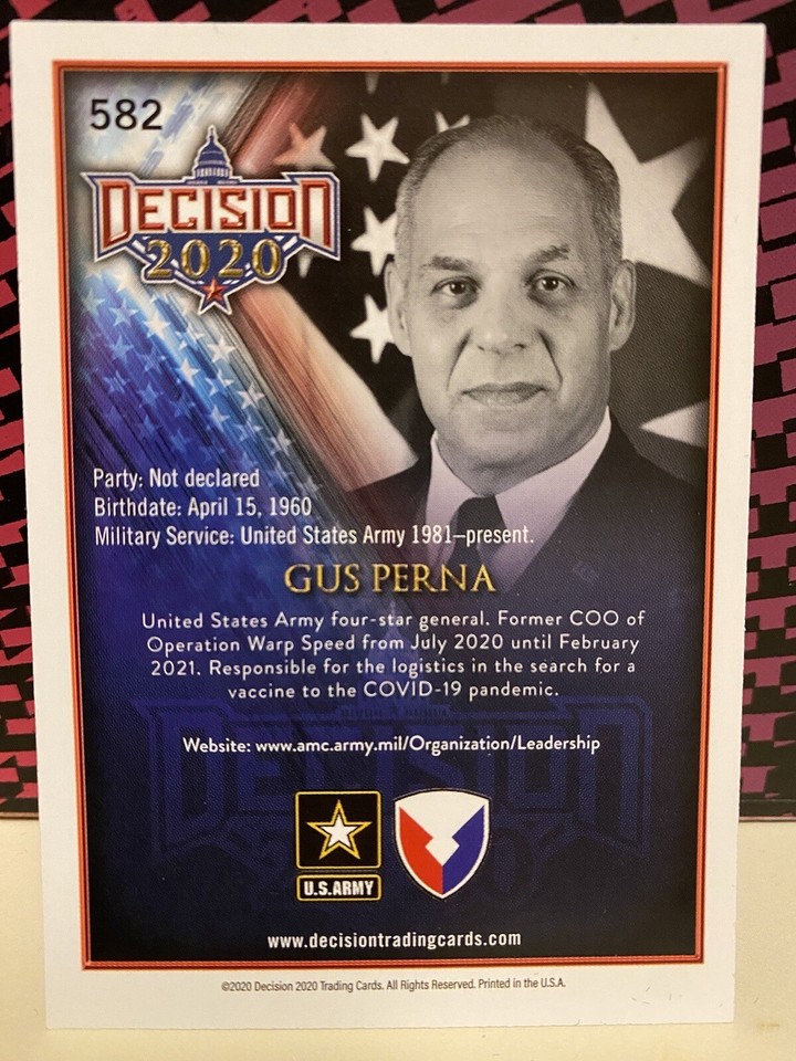 2020 DECISION ~ GENERAL GUS PERNA "RED PREVIEW" CARD #582 ~ 1/1 | eBay