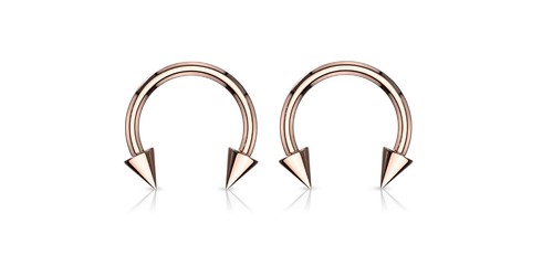 Pair Spike Ends Rose Gold Circular Barbells Horseshoe Nipple Rings Body ...