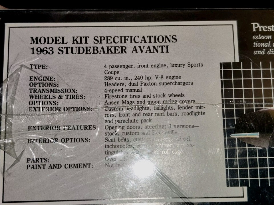 Vtg Model Kit AMT Ertl Prestige 1963 Studebaker Avanti 1/25 1989 Sealed ...