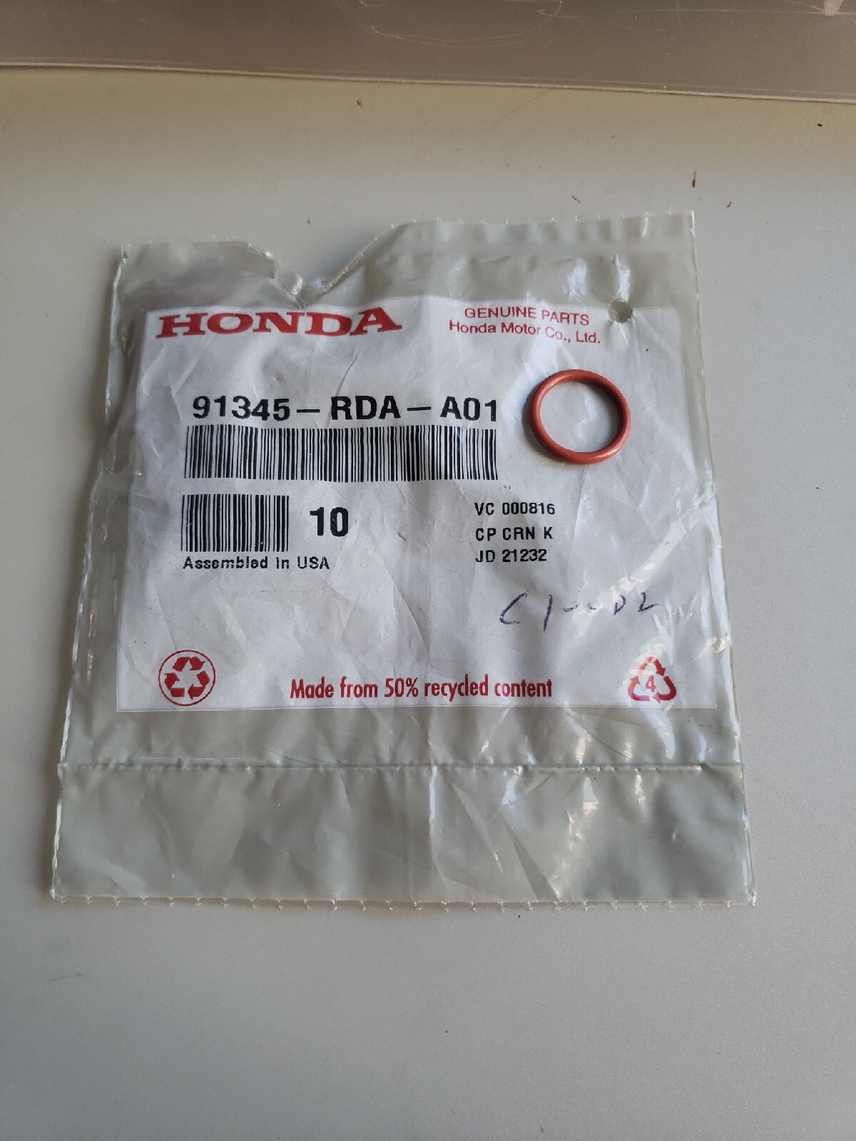 Genuine OEM Honda Power Steering Pump O-Ring 91345-RDA-A01