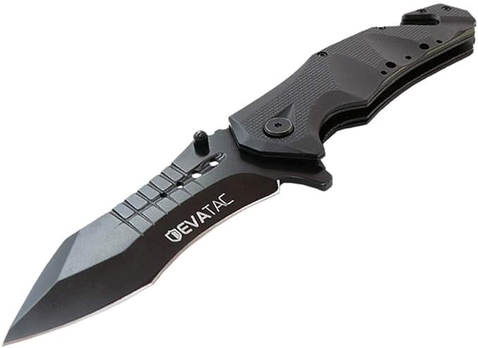 Evatac Rescue Knife Spring Assist Folding Knife Shadow Black 1/8" Blade ...