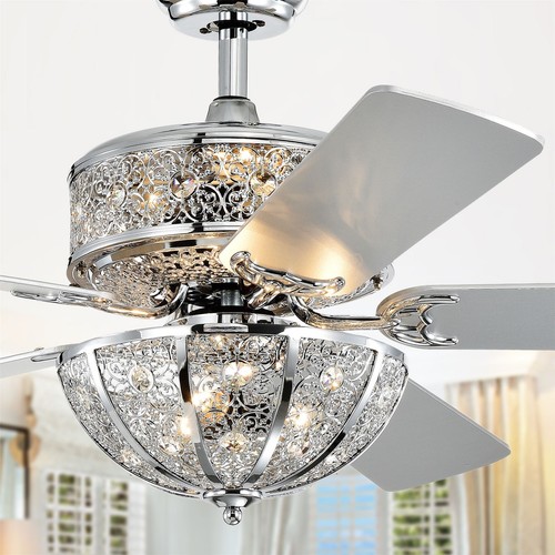 Wilson Chrome 52-Inch 5-Blade Lighted Ceiling Fan w/ Metal Bowl Shade ...