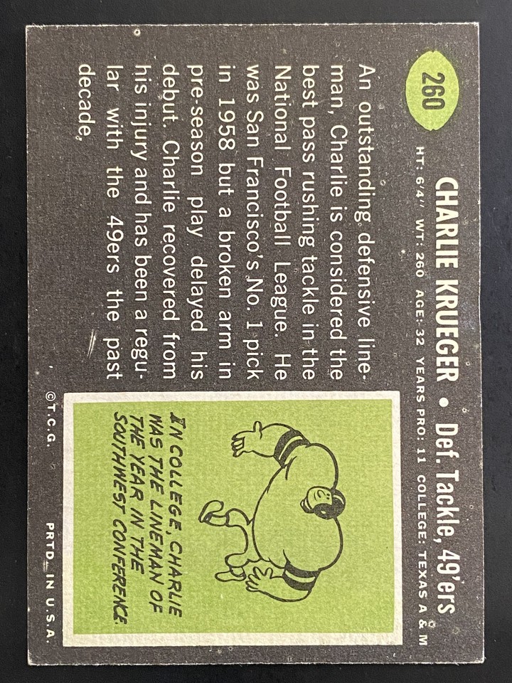 Charlie Krueger 1969 Topps Football San Francisco 49ers #260 | eBay