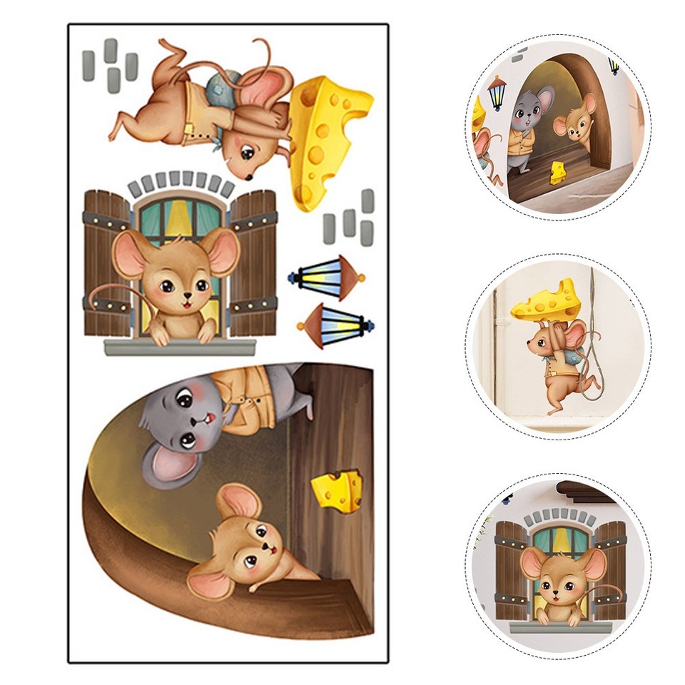 Cartoon Wall Sticker Lovely Mouse Decals Mice Eat Cheese Stickers ...