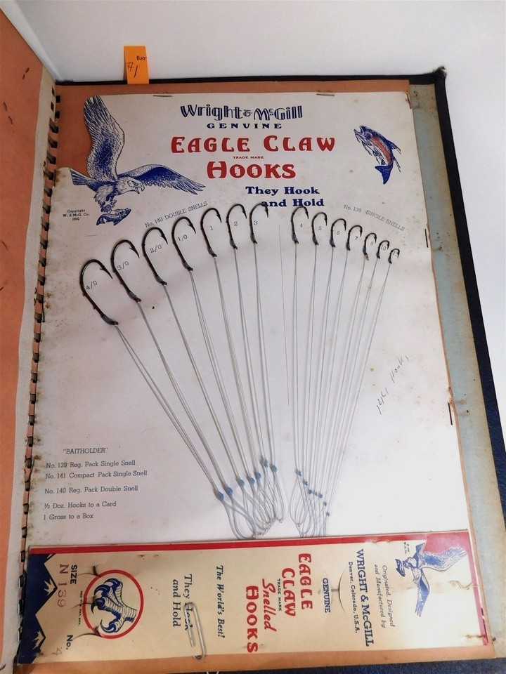 1930 Wright & McGill Eagle Claw Fish Hooks Salesman Sample Binder Book ...