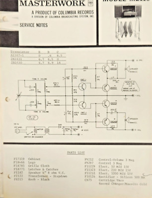 Masterwork Model M2119 Record Player Schematic | eBay