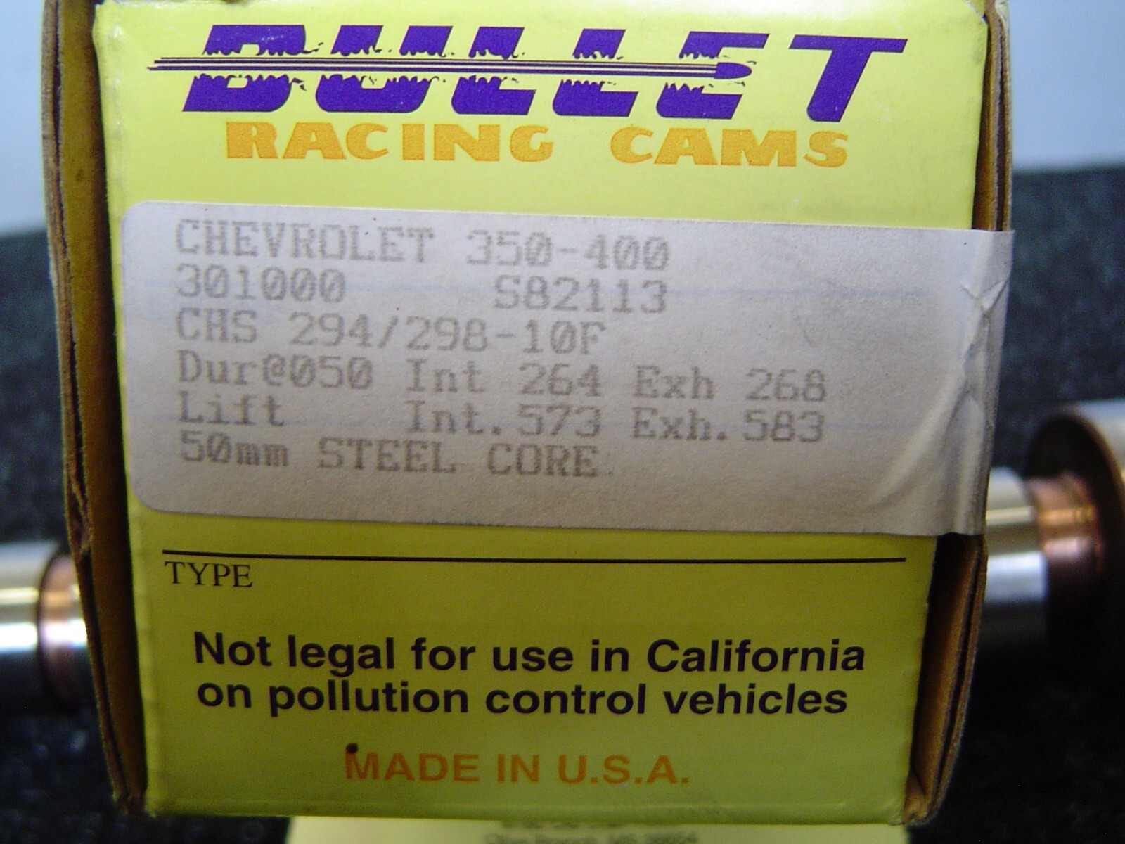 BULLET - Steel Core Flat tappet Camshaft- 50mm SMALL BLOCK CHEVY | eBay