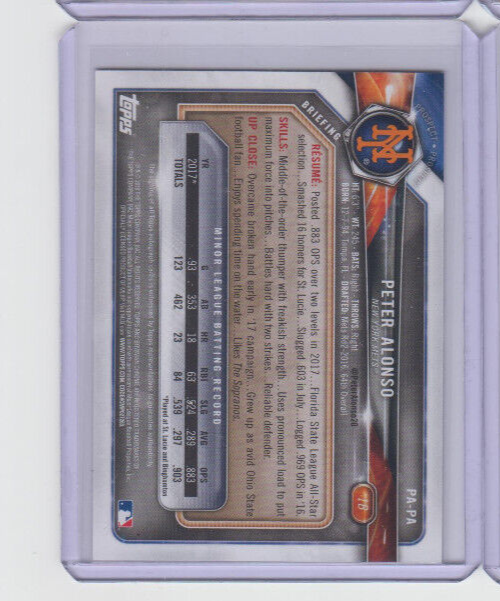 PETER "PETE" ALONSO 2018 Bowman Prospects Purple Rookie Card Auto #/250 ...