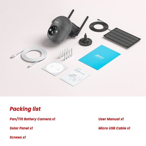 ANRAN 360° PTZ 3MP HD Wireless Security Camera Outdoor Solar/Battery ...