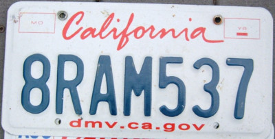 CALIFORNIA license plate 8 RAM 537 Ram Dodge Mopar | eBay