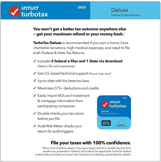 TurboTax Deluxe 2025 Fed E-File Software + State Tax Download for PC ...
