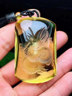 Genuine Natural Yellow Citrine Quartz Carved dragon Pendant | eBay