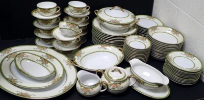 Antique Noritake Morimura China Set N-3373 Green & Gold Floral Cream ...