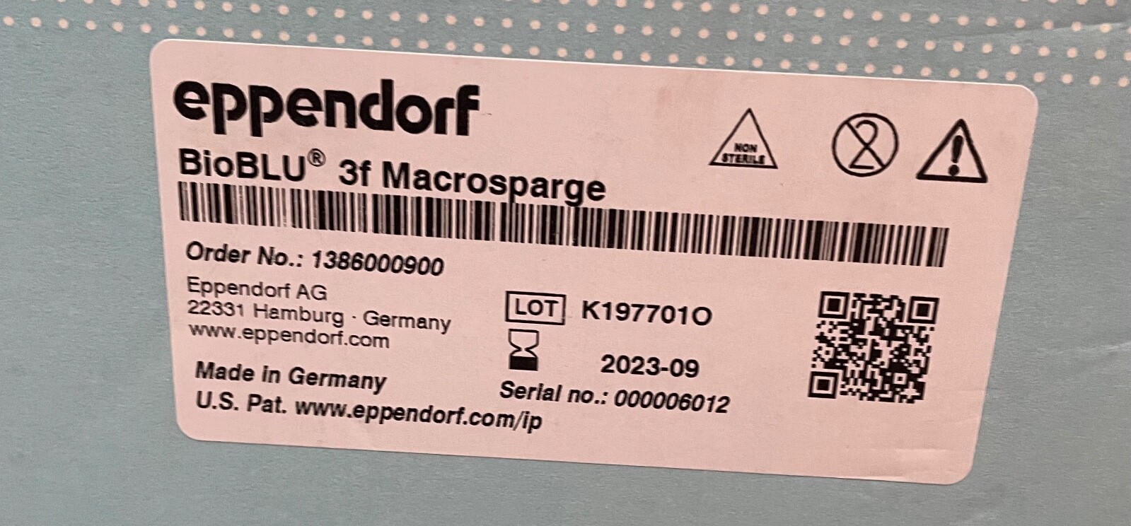 Eppendorf BioBLU Bioreactor 3F Macrosparge 1386000900 - Exp 2023-02 for ...