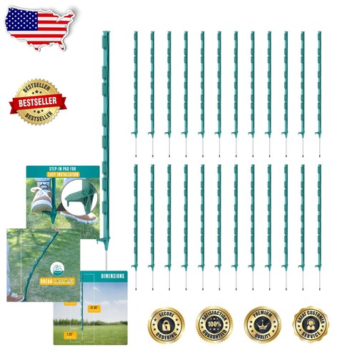 Quick Install 25 Pack Electric Fence Posts - 4 FT Garden Fencing ...