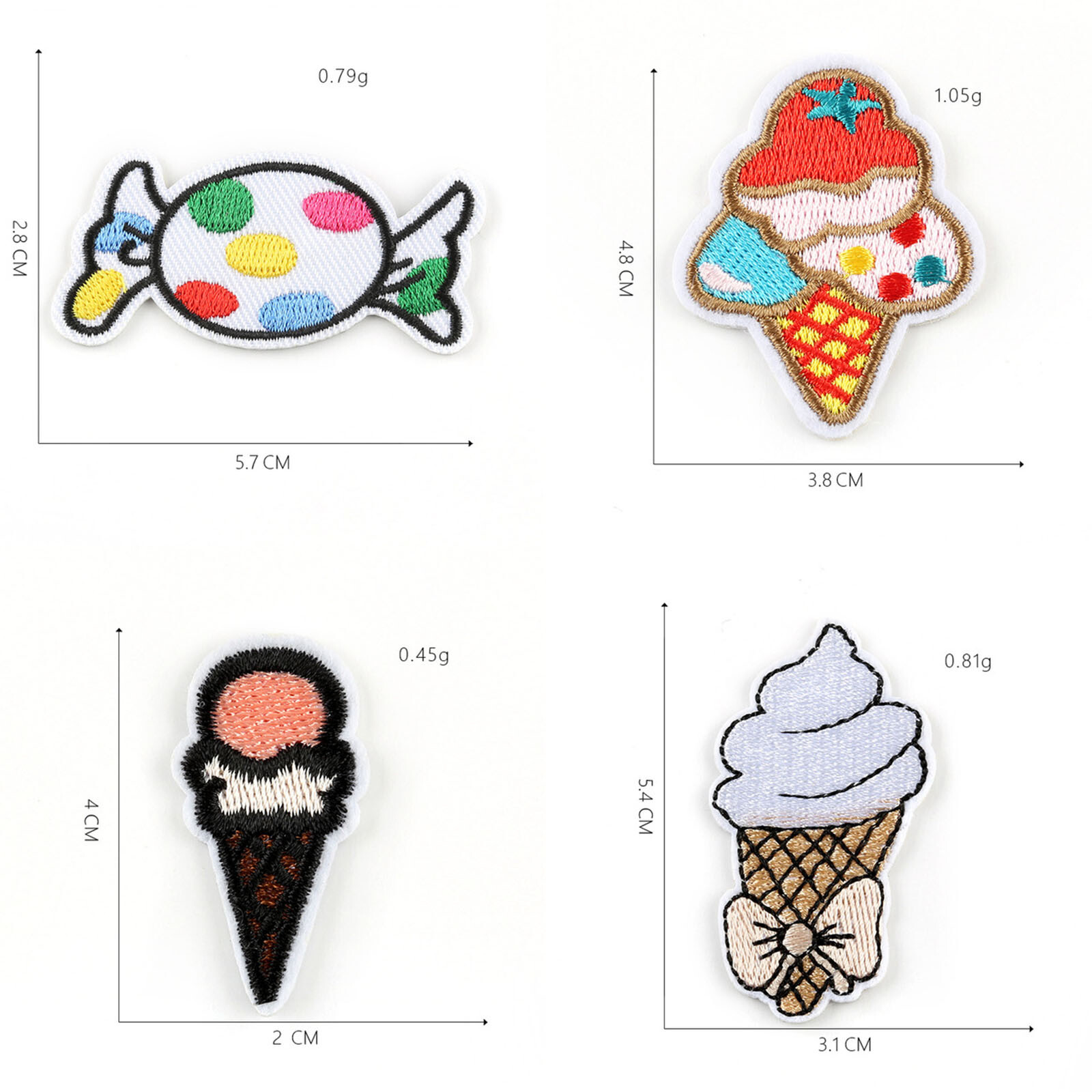20 pcs DIY Ice Cream Embroidered Patches Colourful Iron on Sew On Sweet ...