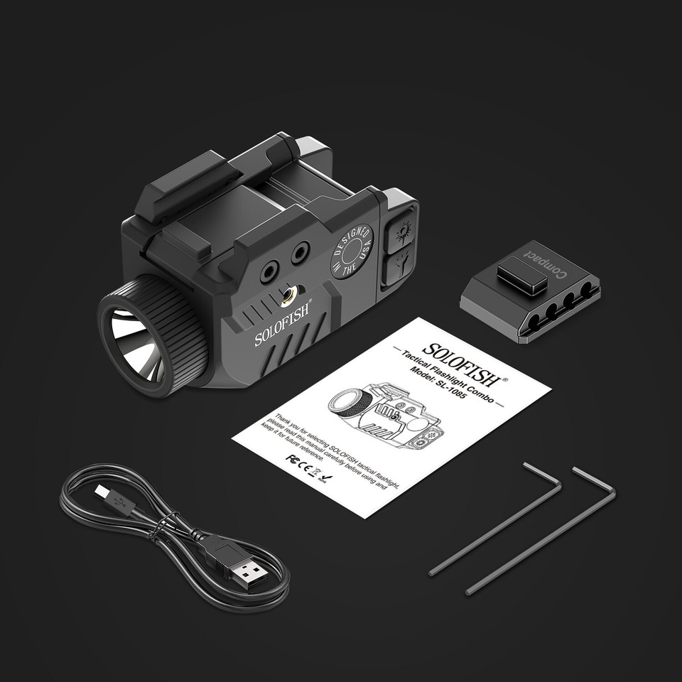 SOLOFISH 800lm Flashlight & Red/Green/Blue Laser Sight Combo Pistol ...