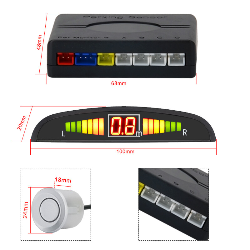 4Parking Silver Sensors LED Car Backup Reverse Rear Radar System Alert ...