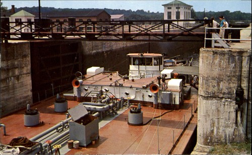 River barge ~ Mohawk River lock at Hudson River ~ Waterford New York NY ...