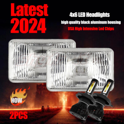 Pair 4x6" LED Headlights Halo Beam For Pontiac Firebird 1991-1997 Trans ...