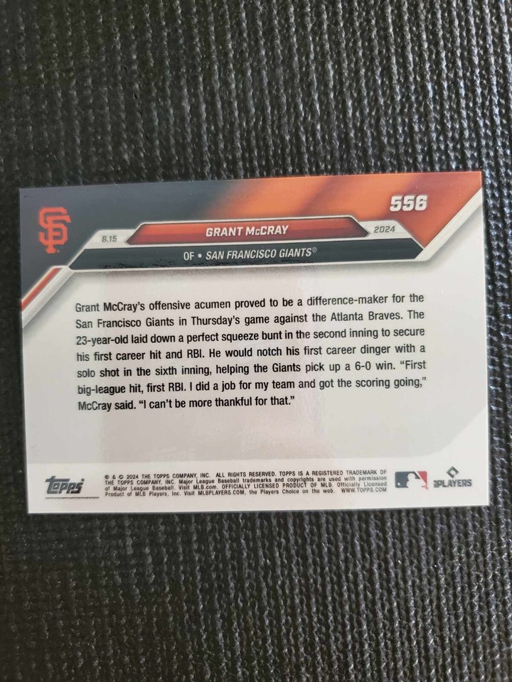 Grant McCray Call-Up 2024 MLB TOPPS NOW Card 556 Blue Parallel 20/49 | eBay
